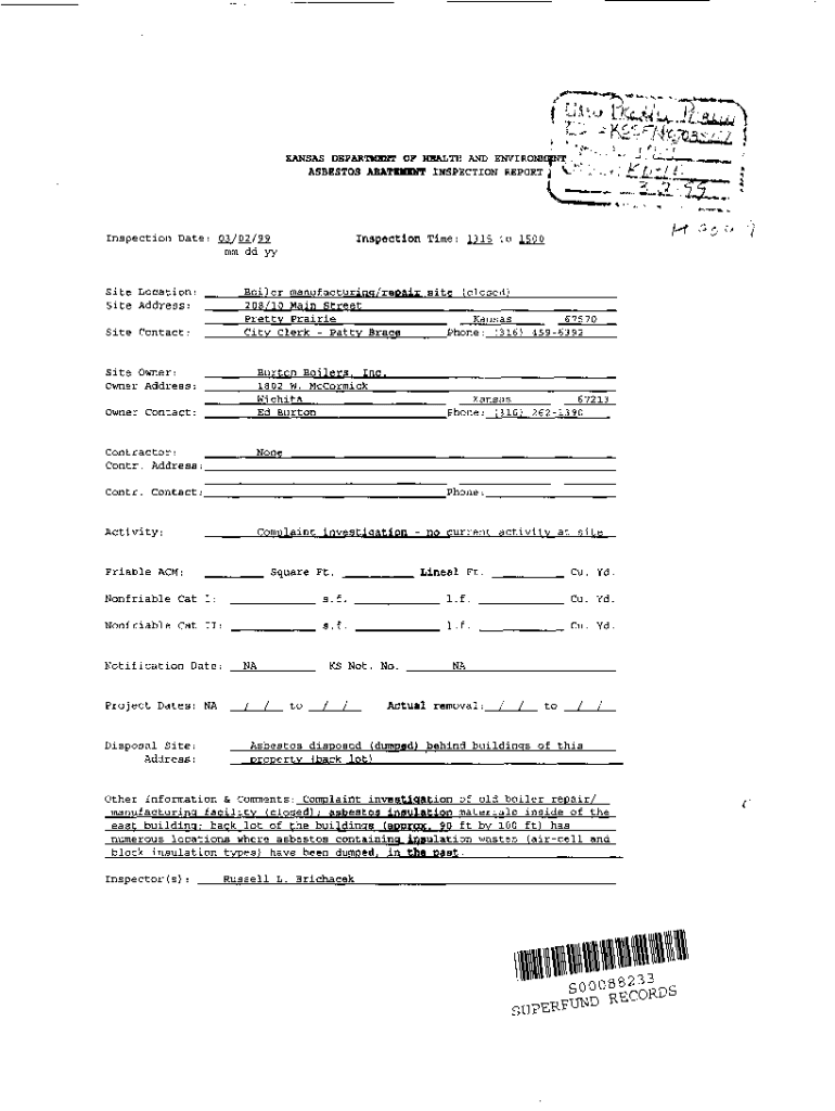 Fillable Online ASBESTOS ABATEMENT INSPECTION REPORT. DocID Fax Email ...