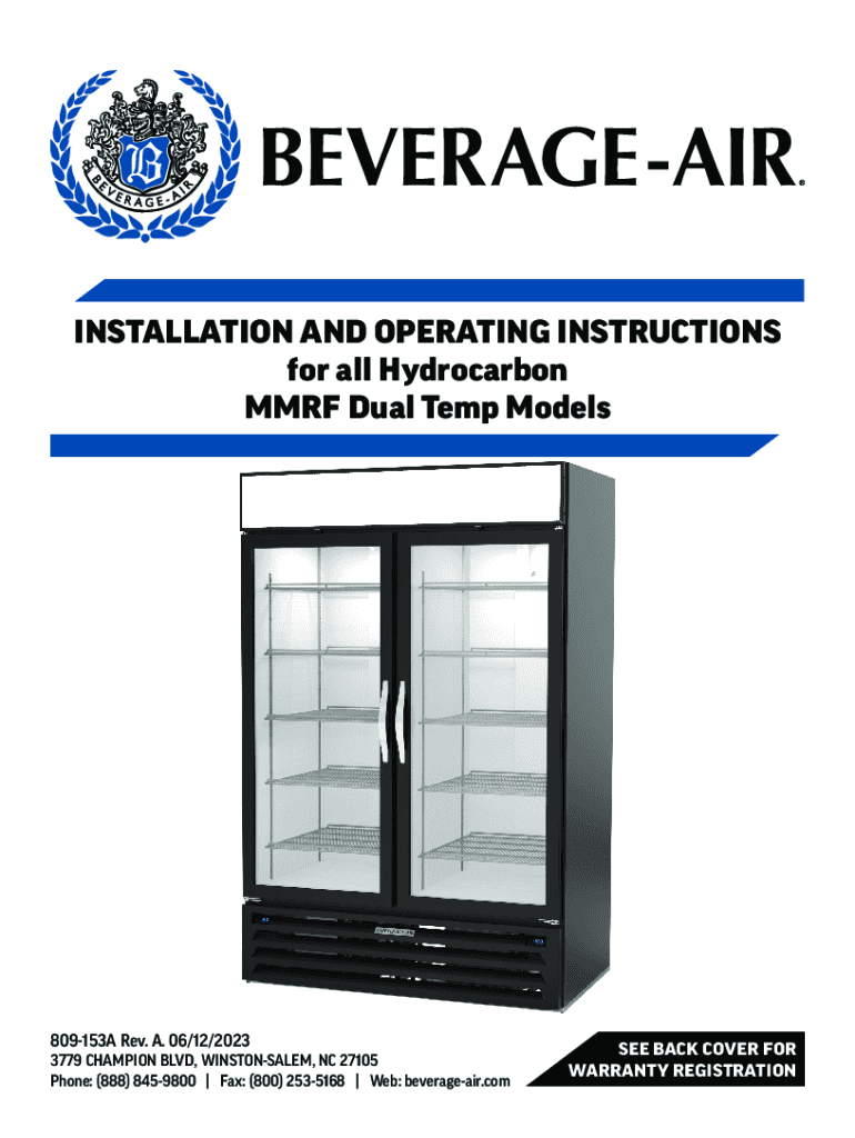 Fillable Online Beverage-Air MMR Series Installation And Operating ...