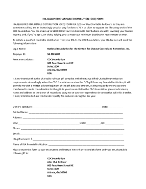 Fillable Online IRA QUALIFIED CHARITABLE DISTRIBUTION (QCD) FORM IRA ...