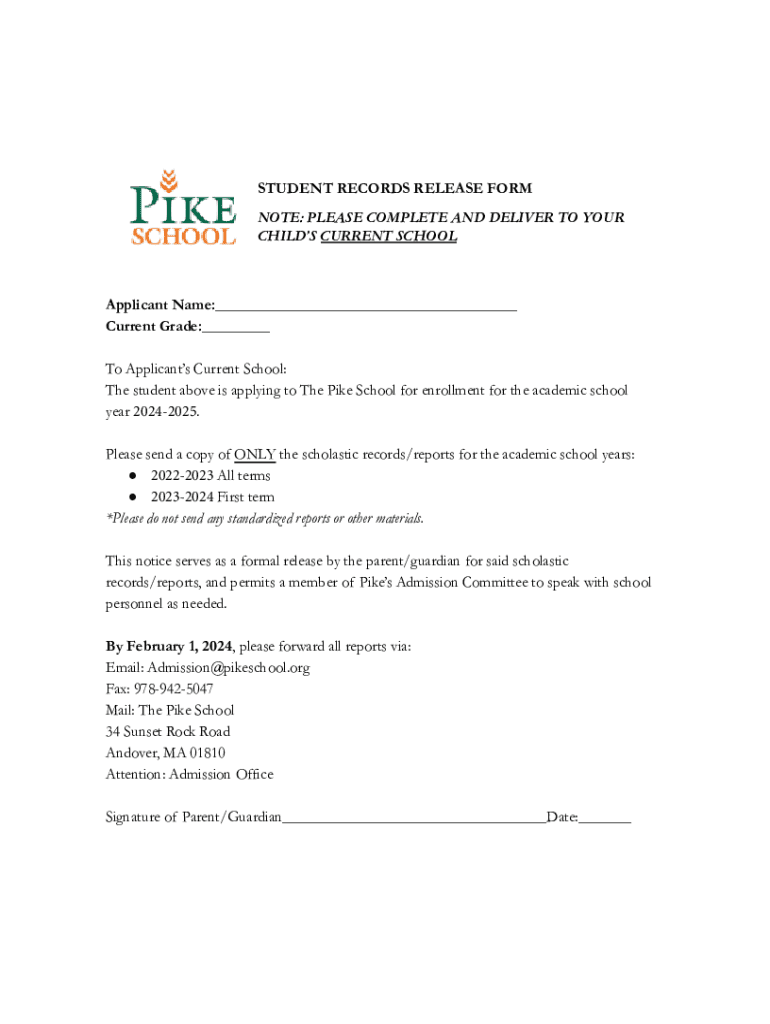 Fillable Online 2023-24 Student Records Release Form Fax Email Print ...
