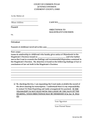 Fillable Online probatejuvenile clermontcountyohio RULE 19.Objections ...
