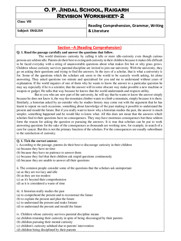 Fillable Online CBSE Class 8 Revision Worksheets and Sample Papers Fax ...