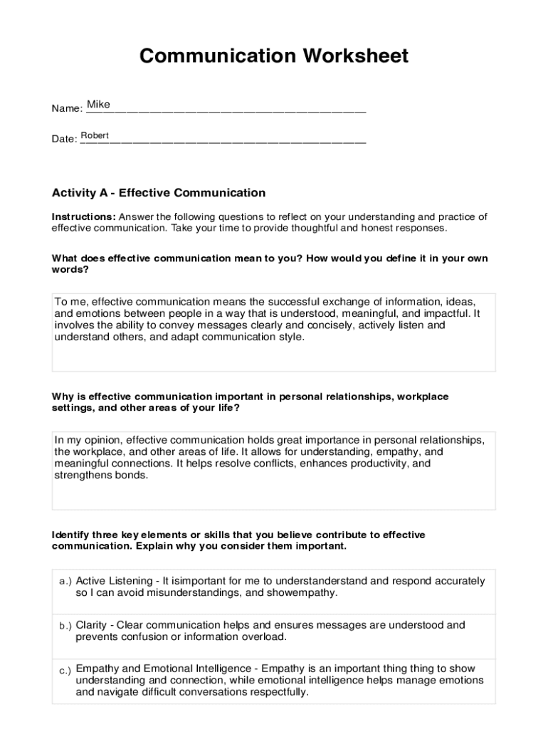 Fillable Online Activity A - Effective Communication Fax Email Print - pdfFiller
