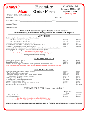 Fillable Online Fundraiser Order Form Kenrick's Meats Fax Email Print ...