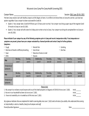 Fillable Online The best Camp sessions start with healthy campers and ...