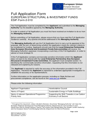 Fillable Online councillors herefordshire gov ESIF Full Application ...