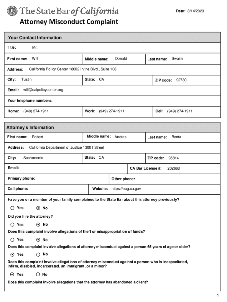 Fillable Online Attorney Misconduct Complaint Fax Email Print - pdfFiller