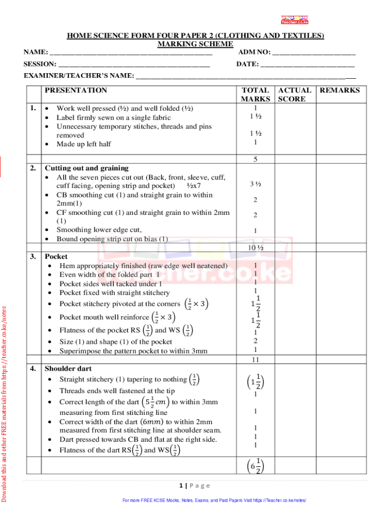 Fillable Online home science form four paper 2 (clothing and textiles ...