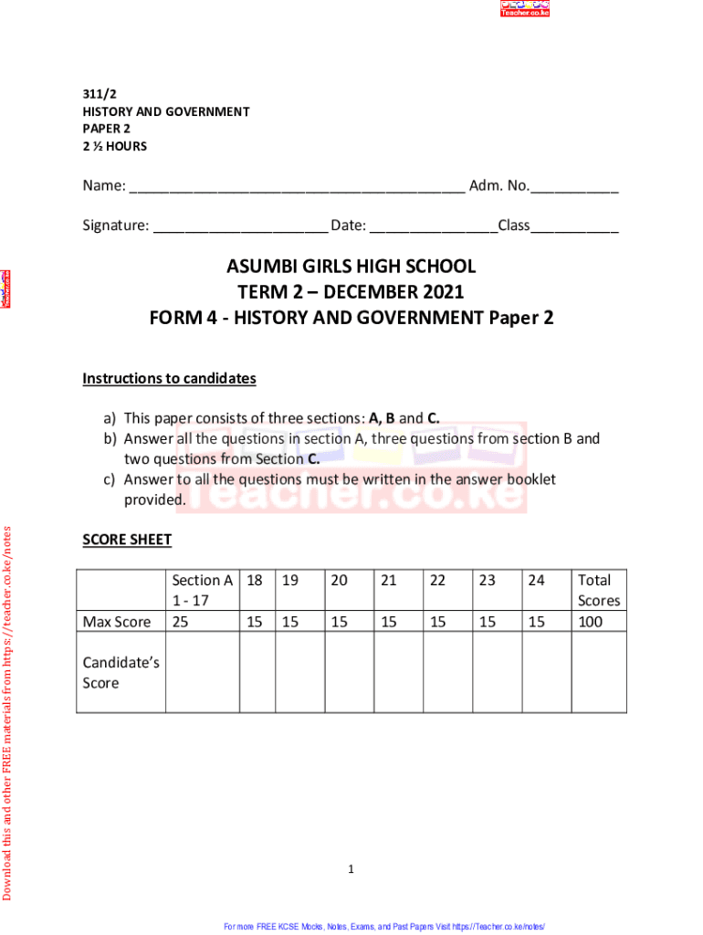 Fillable Online HISTORY AND GOVERNMENT Paper 2 Fax Email Print - pdfFiller
