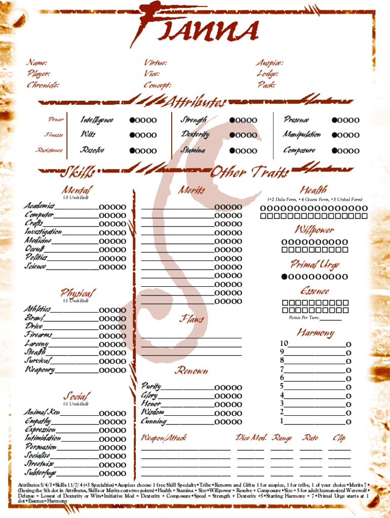 Fillable Online Vampire 5th Edition Character Sheet (Interactive ...