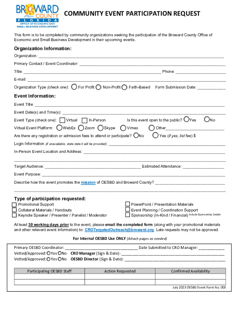 Fillable Online Community Event Participation Request Fax Email Print ...