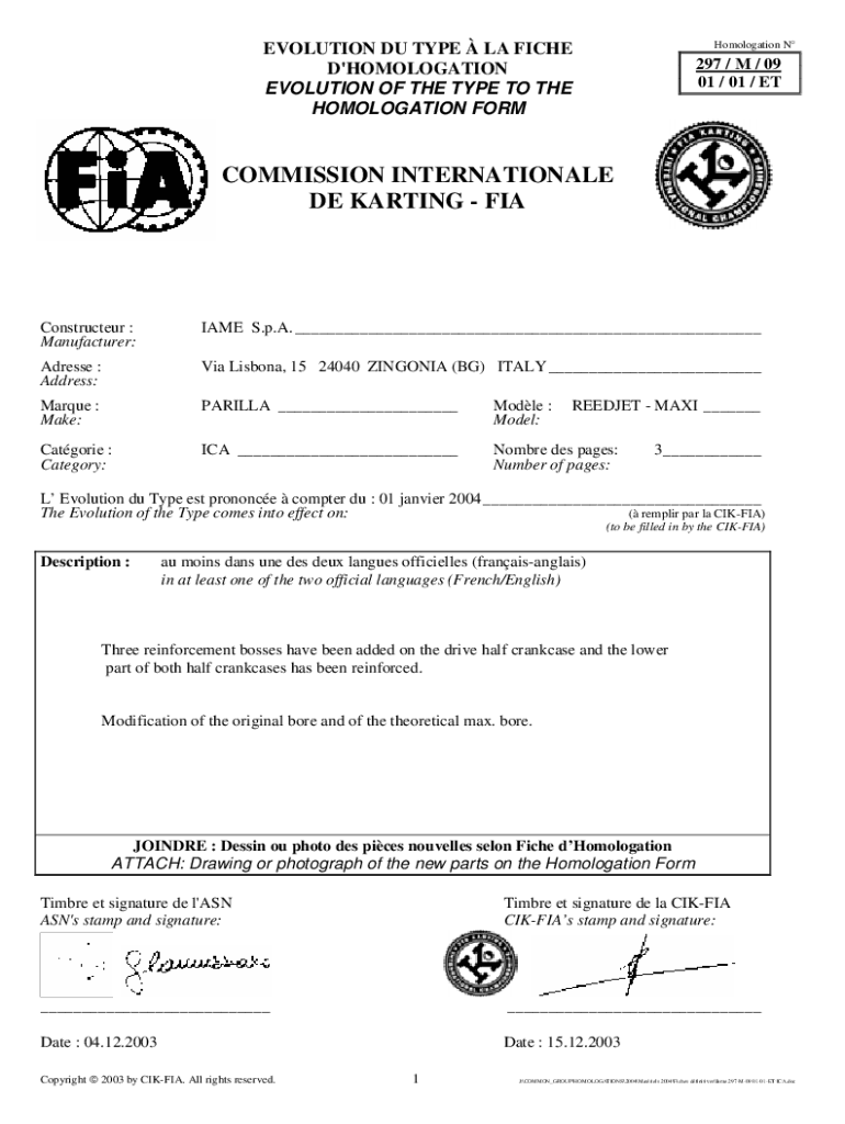 Fillable Online Identifying the Age of a Kart with a Homologation Plate ...