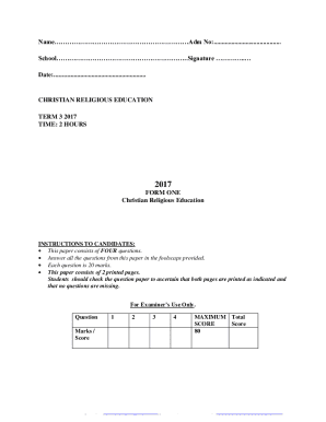 Fillable Online F 2 christian religious education paper form 2 mid term ...