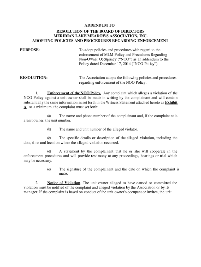 Fillable Online addendum to resolution of the board of directors ...