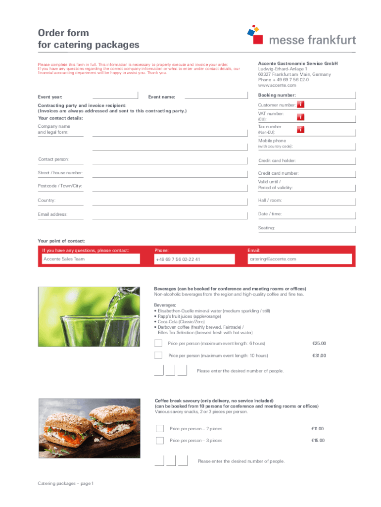 Fillable Online Order form for catering packages Fax Email Print - pdfFiller
