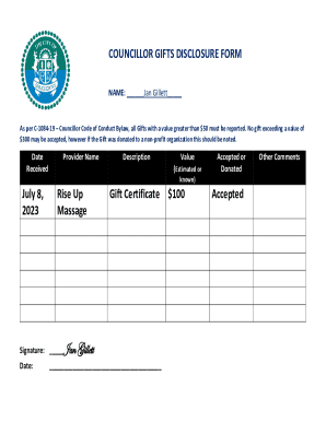 Fillable Online councillor gifts disclosure form Fax Email Print ...