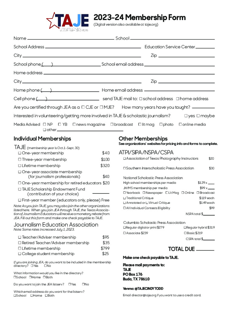 Fillable Online 2023-24 Membership Form Fax Email Print - pdfFiller
