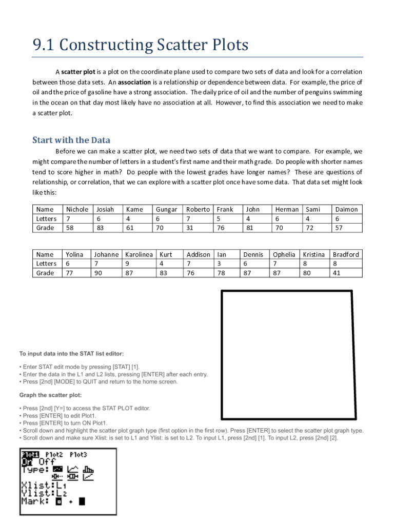 Fillable Online 8.8 Scatter Plots, Correlation, and Regression Lines ...