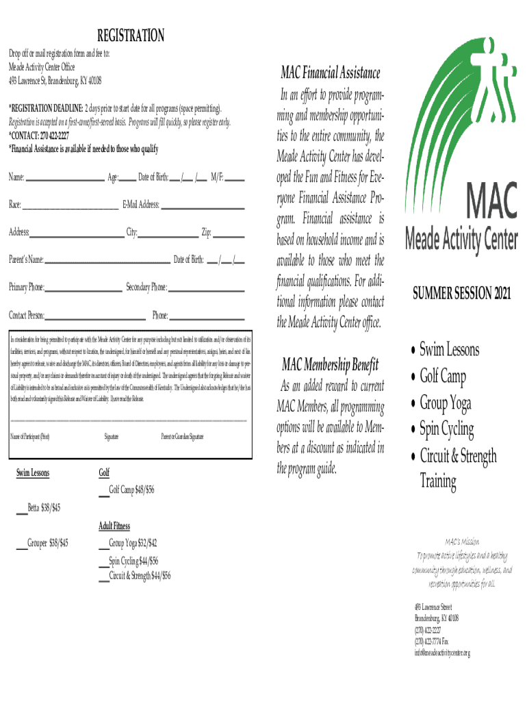Fillable Online Fillable Online REGISTRATION MAC Fitness Center Drop ...