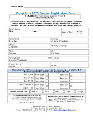 Fillable Online Camp Prov 2023 Camper Registration Form Fax Email Print ...
