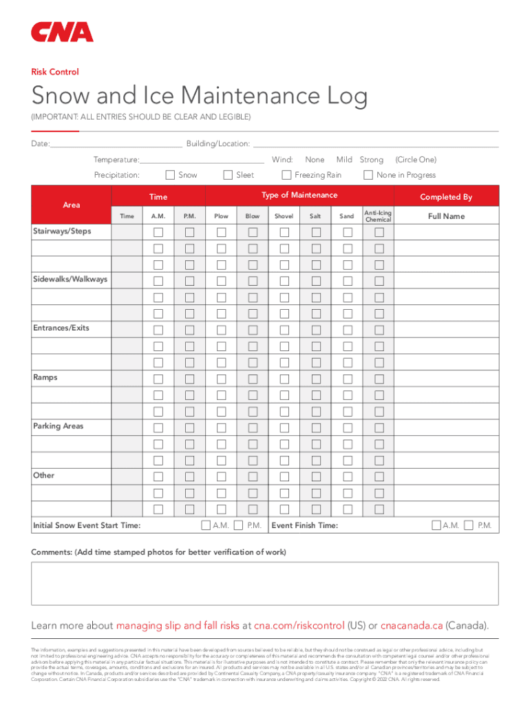 Fillable Online Snow and Ice Maintenance Log Fax Email Print - pdfFiller