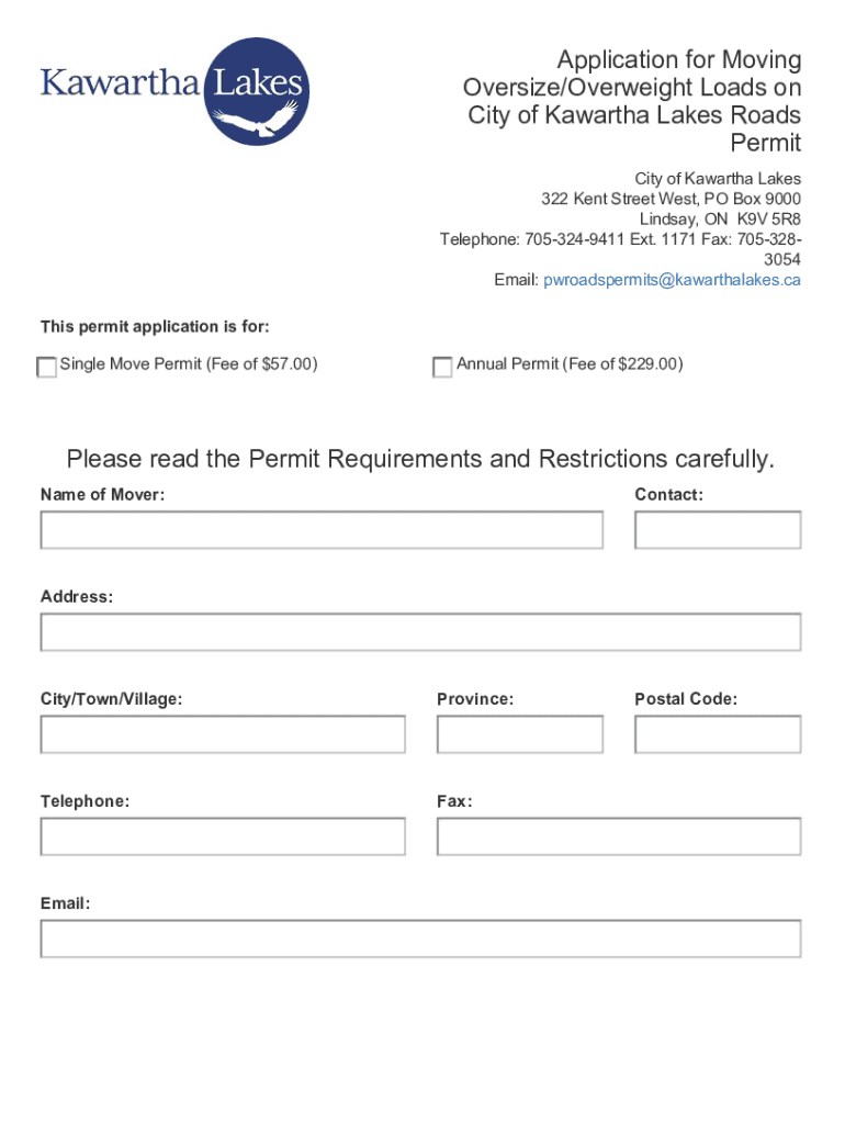 Fillable Online Fillable Online Moving Oversize Loads on City of Kawartha ... Fax Email Print ...