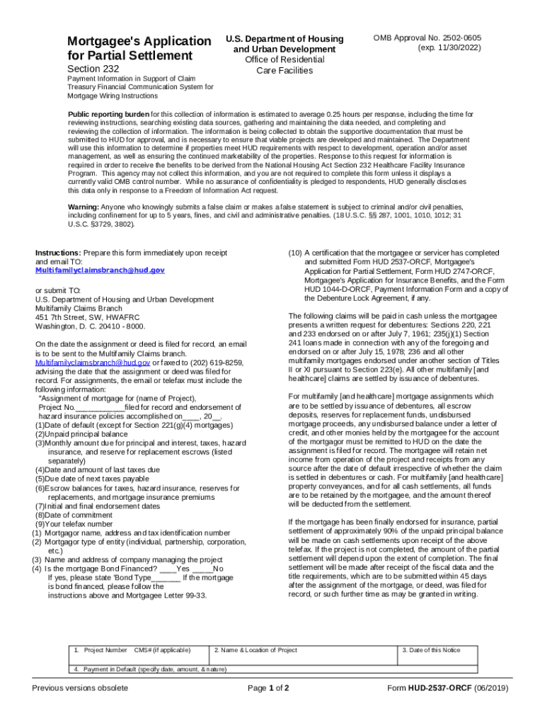 Mortgagee's Application for Partial Settlement - HUD Doc Template ...