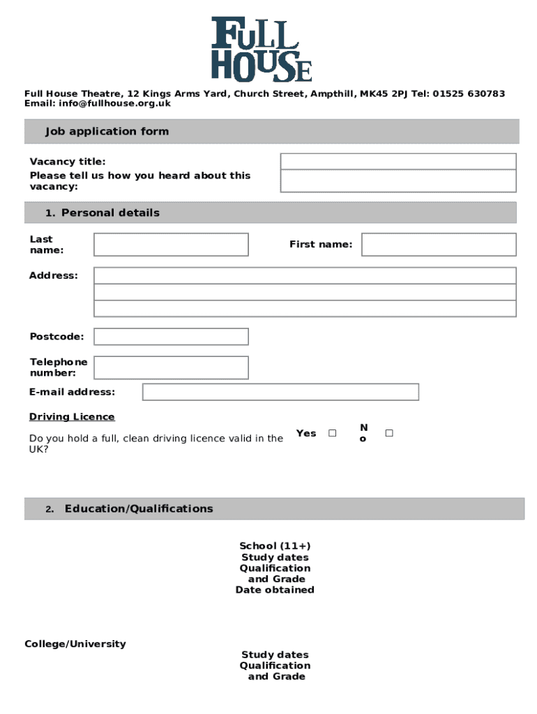 Get In Touch - Full House Theatre Doc Template | pdfFiller