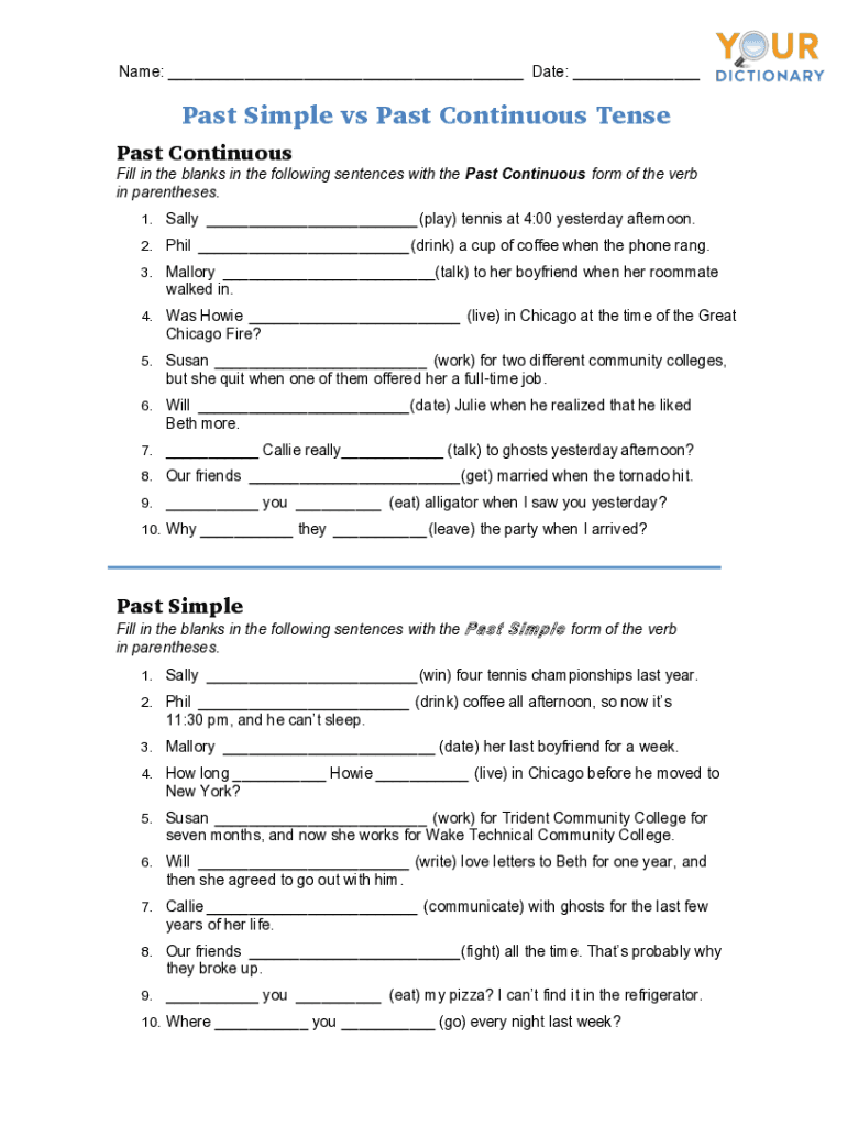 Fillable Online Past Simple vs Past Continuous Tense. Past Simple vs ...