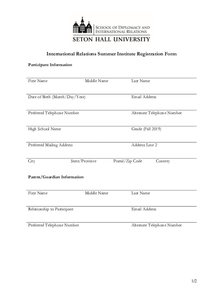 Fillable Online International Relations Summer Institute Registration ...