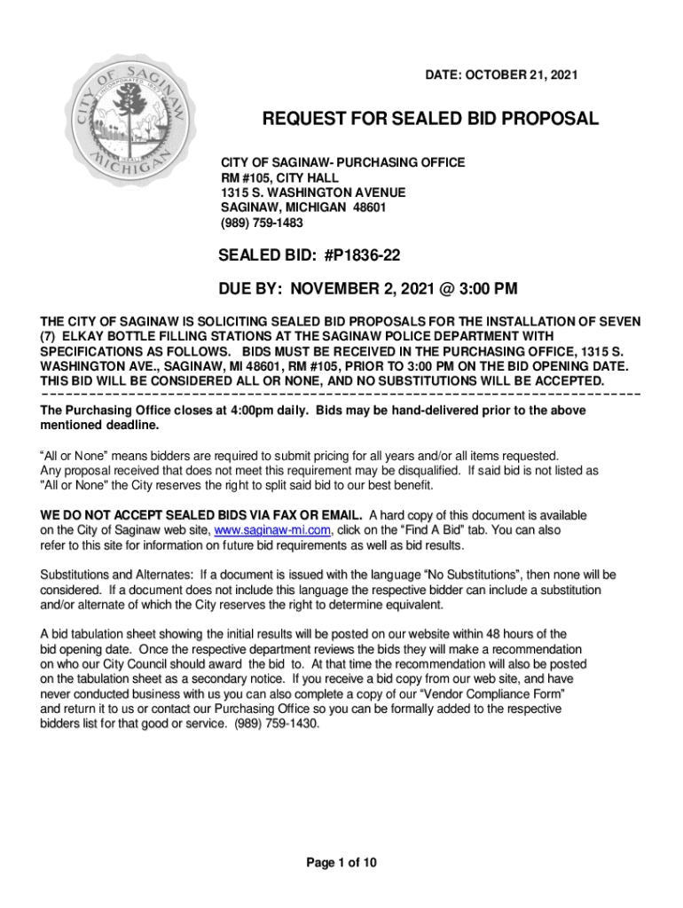 Fillable Online SEALED BID: #P1836-22 Fax Email Print - pdfFiller