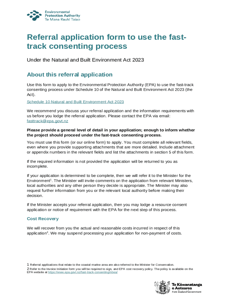 Referral application to use the fast-track consenting ... Doc Template ...