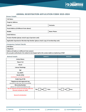 Fillable Online ANIMAL REGISTRATION APPLICATION FORM 2023-2024 Fax Email Print - pdfFiller