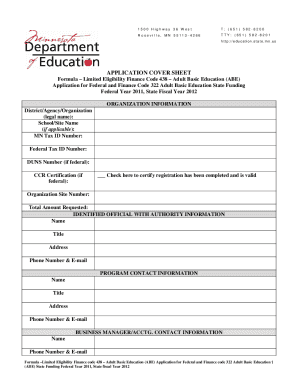 Fillable Online education mn APPLICATION SECTION - COVER SHEET PAGE - MDE Fax Email Print ...
