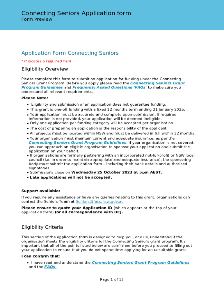 Fillable Online Connecting Seniors Application form Fax Email Print ...