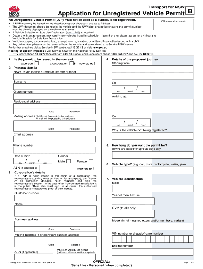 Fillable Online Fillable Form 2: Application for Unregistered Vehicle ...