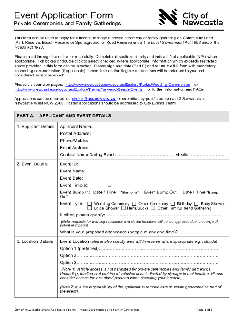 Fillable Online newcastle nsw gov FORM D-Community Event Fax Email Print - pdfFiller