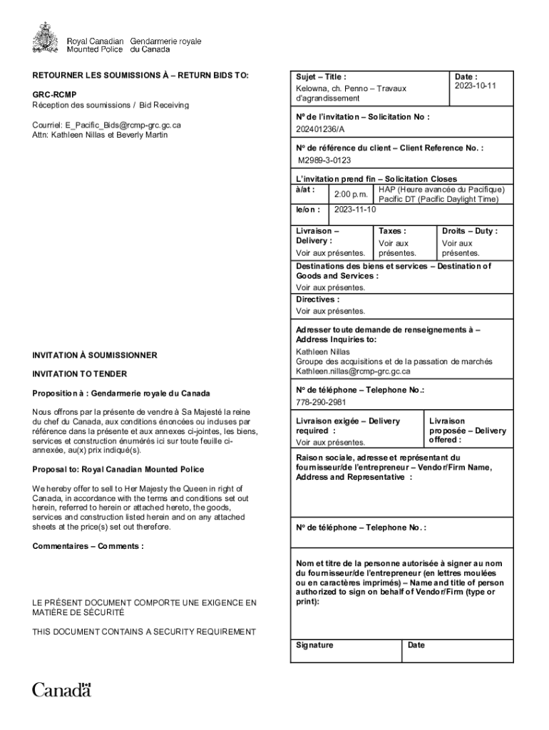Remplissable En Ligne GRC-RCMP Rception des soumissions / Bid Receiving ...
