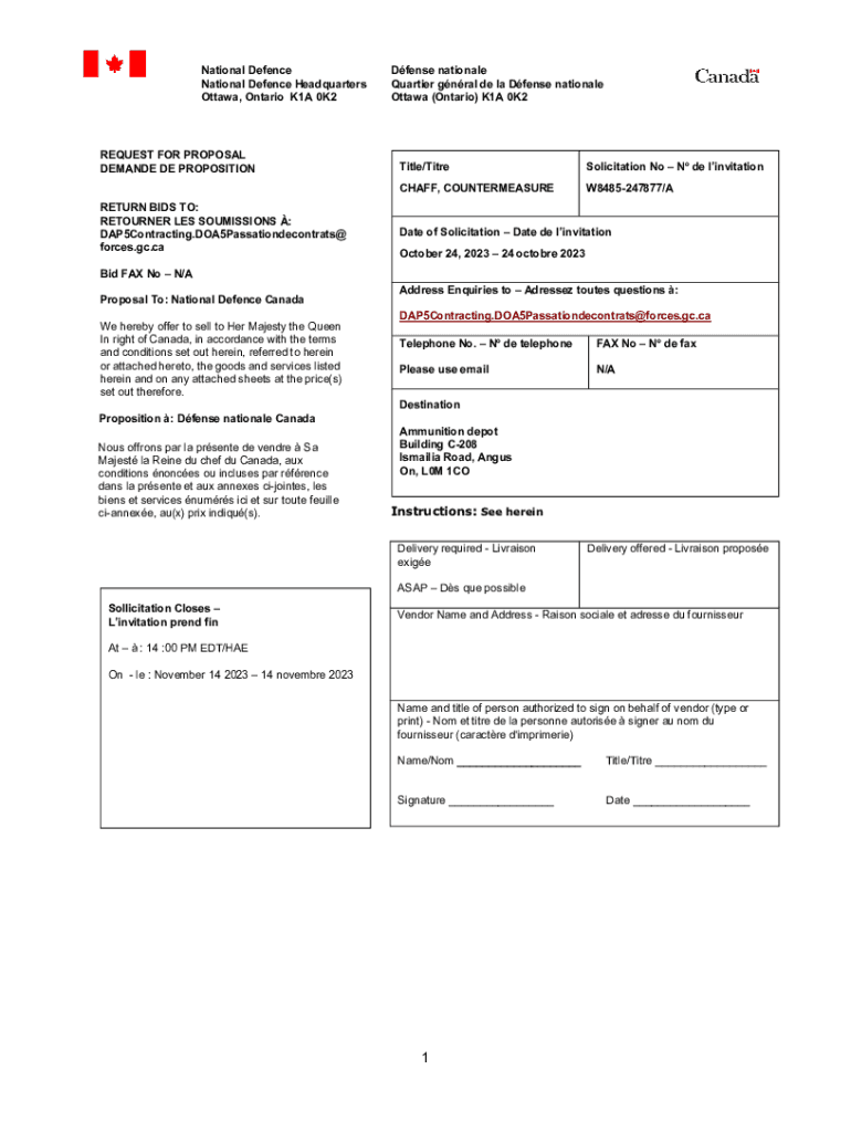 Fillable Online department of national defence equipment procurement ...
