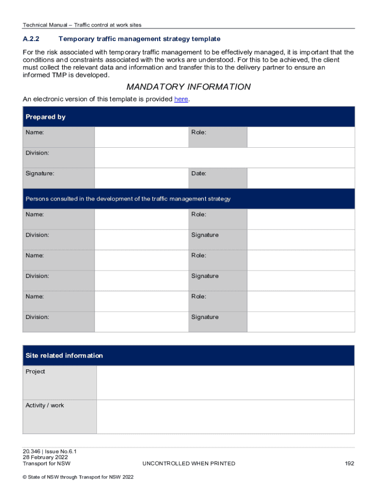 Fillable Online Traffic management guidance plan and example template ...