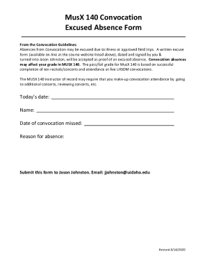 Fillable Online MusX 140 Convocation Excused Absence Form Fax Email Print - pdfFiller