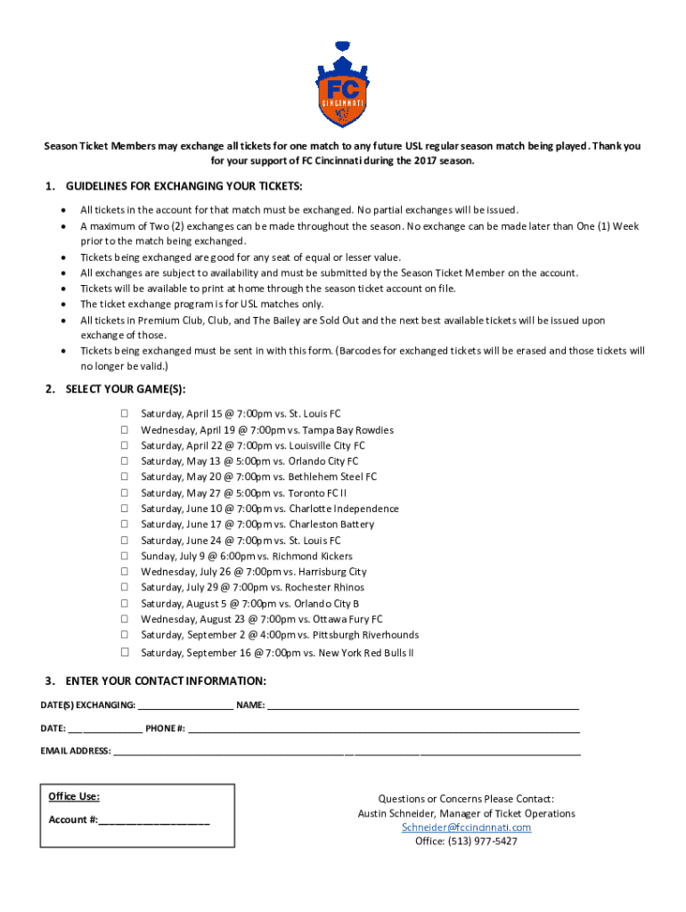 Fillable Online 1. GUIDELINES FOR EXCHANGING YOUR TICKETS: 2. SELECT ...