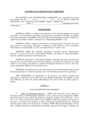 Fillable Online Master-Loan-Participation-Commitment-and-Agreement ...