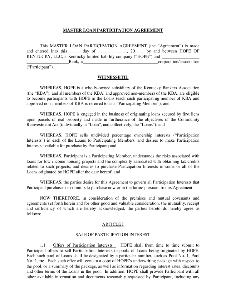 Fillable Online Master-Loan-Participation-Commitment-and-Agreement ...