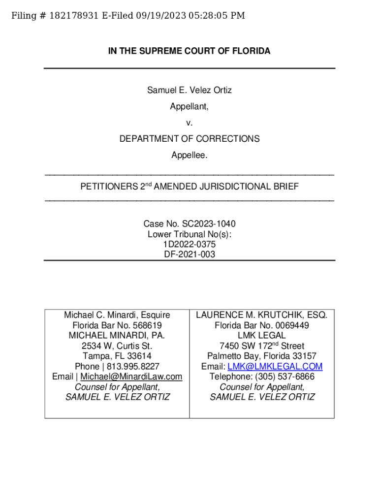 Fillable Online IN THE SUPREME COURT OF FLORIDA Samuel E. Velez Ortiz ...