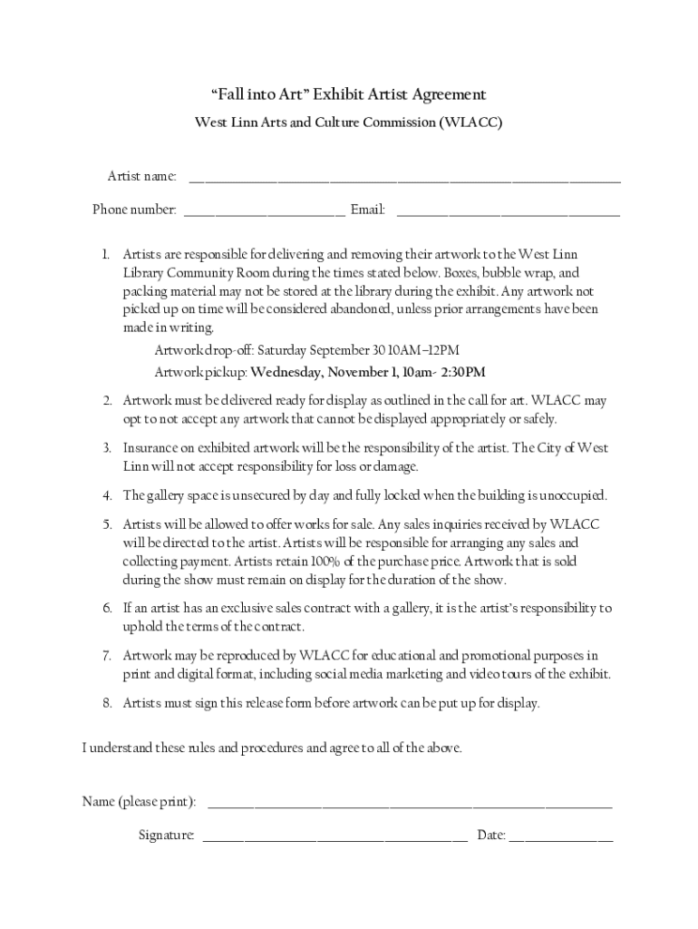 Fillable Online Fall into Art Exhibit Artist Agreement Fax Email Print ...