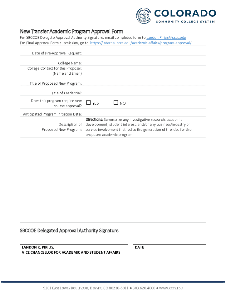 Fillable Online Transfer Academic Program Approval Form and Checklist ...