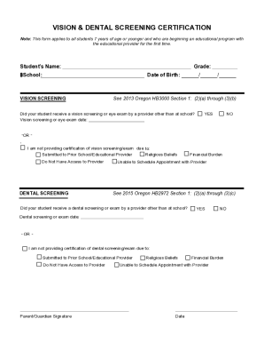 Fillable Online Vision and Dental Screening Certification 16-17 ENGLISH ...