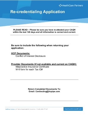 Fillable Online RE-CREDENTIALING APPLICATION - READ BEFORE ... Fax Email Print - pdfFiller