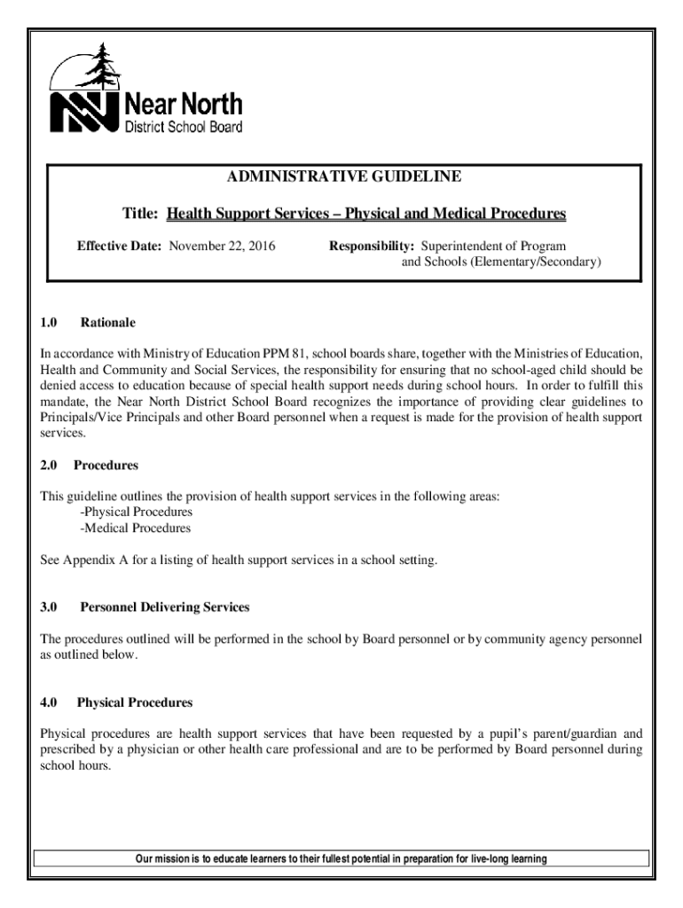 Fillable Online Health Support ServicesPhysical and Medical Procedures ...